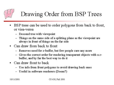 Today Kdtrees Bsp Trees 10112001 Cs 638 Fall