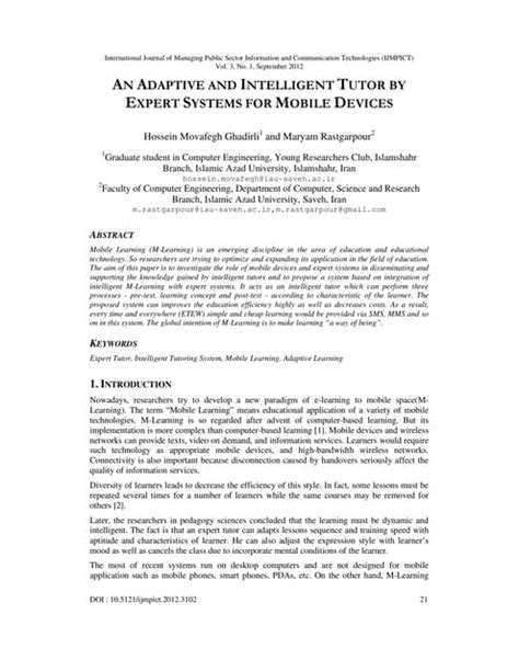 An Adaptive And Intelligent Tutor By Expert Systems For Mobile Devices Pdf