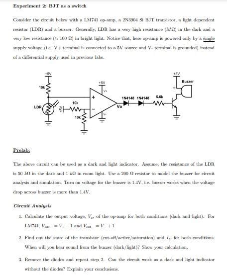 Experiment BJT As A Switch Consider The Citeit Chegg Com