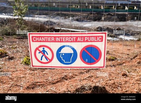 Security Construction Panel In French Text Means Public Access Not