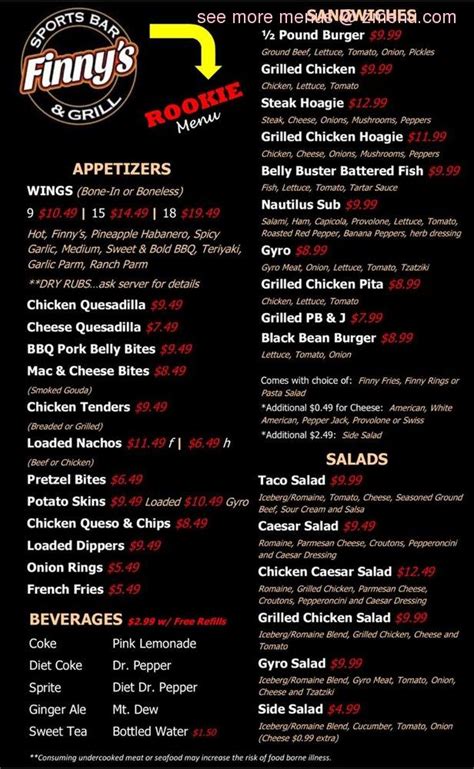 Menu At Finnys Sports Bar And Grill Norton