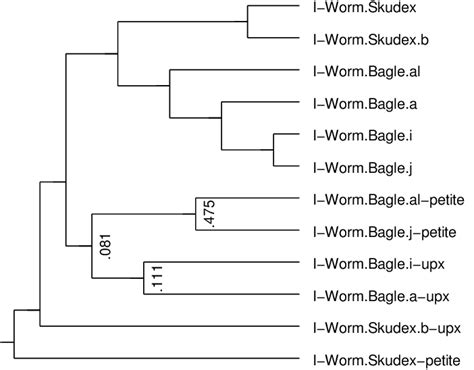phylogeny model showing clustering tendency of packed executables