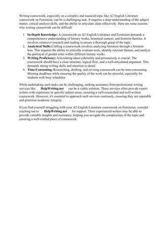 A2 English Literature Coursework Feminism PDF