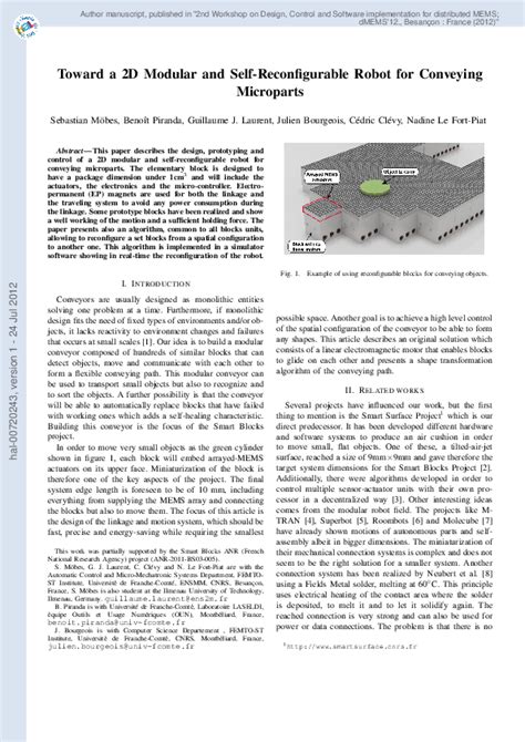 Pdf Toward A 2d Modular And Self Reconfigurable Robot For Conveying Microparts