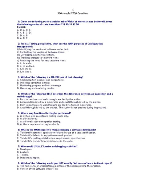 Istqb Sample Paper 500 Questions Pdf Software Testing Software Bug