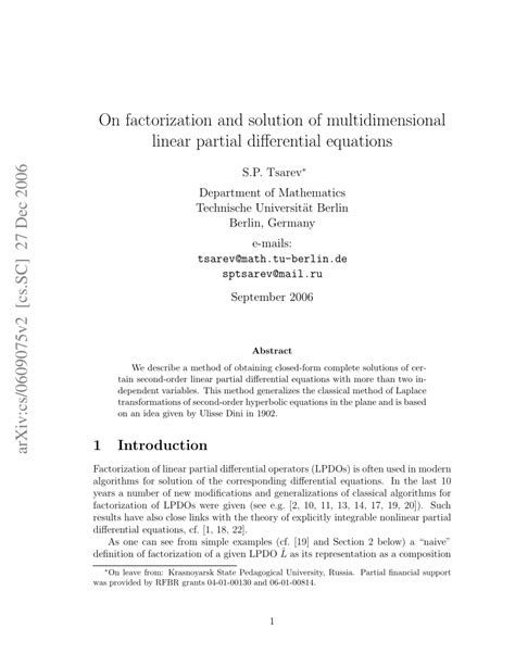 Pdf On Factorization And Solution Of Multidimensional Linear Partial Differential Equations