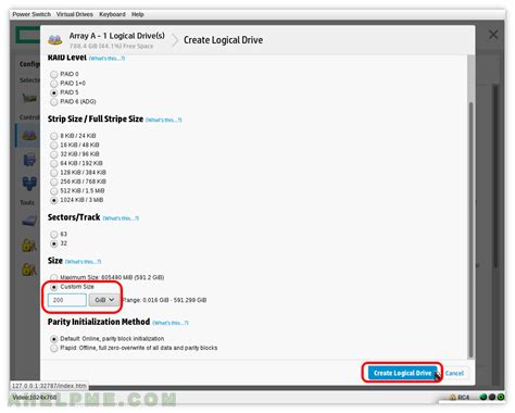 smart array p440 create multiple logical drives with different raid