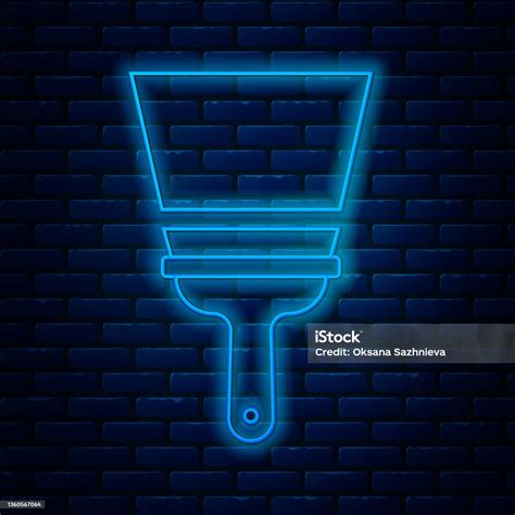 벽돌 벽 배경에 고립 된 창문 아이콘고무 클리너와 빛나는 네온 라인 청소 서비스 스퀴지 스크레이퍼 와이퍼 벡터 유리창닦이에 대한 스톡 벡터 아트 및 기타 이미지 Istock