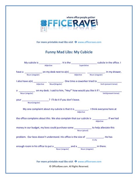 Work Mad Libs Printable Printable Mad Libs