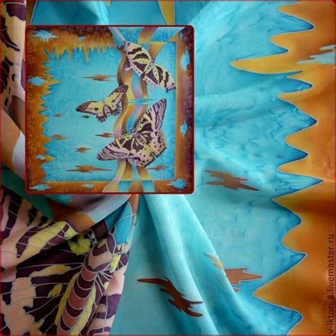 Платок батик шёлковый Парящие над бирюзой натуральный шёлк в интернет магазине на Ярмарке