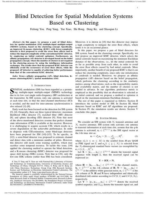Blind Detection For Spatial Modulation Systems Based On Clustering