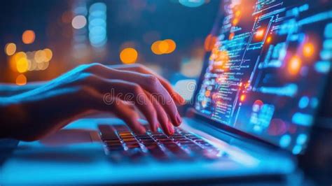 Night Coding Software Development On Laptop Stock Illustration