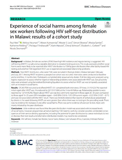 Experience Of Social Harms Among Female Sex Workers Following HIV Self Test Distribution In