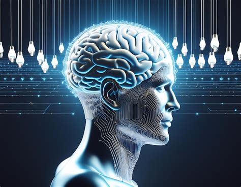 Floating Light Bulbs With Digital Brain Ai Innovation Neural Networks