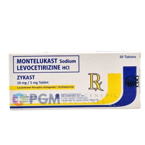 Montelukast Sodium Levocetirizine Hci 10mg 5mg Tablet Zykast Philippine Generic Medicine