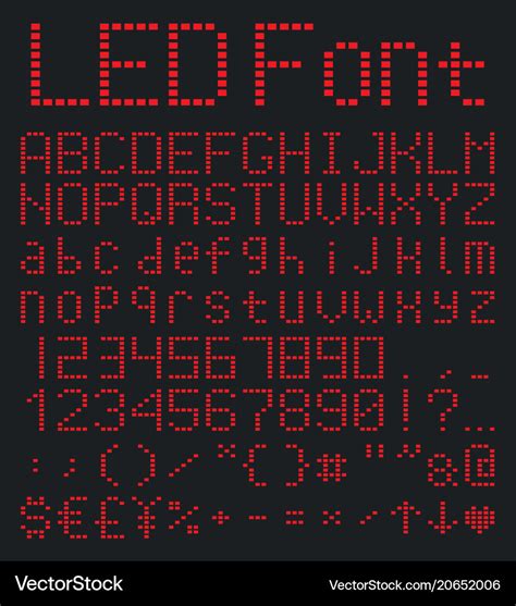 Digital Alphabet And Numbers Set Red Led Font Vector Image