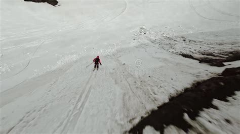 Extreme Ski Rider Jumping From Ledge Drop And Shifty In Flight Aerial