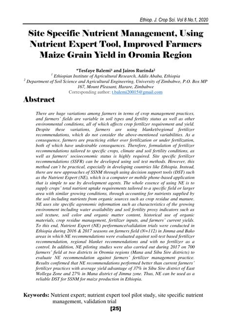 Pdf Site Specific Nutrient Management Using Nutrient Expert Tool Improved Farmers Maize