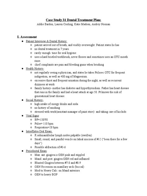 Dental Treatment Plan Pdf