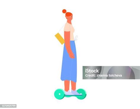 호버보드를 타고 소녀 플랫 스타일 전기 운송 컨셉의 벡터 일러스트 거리에 대한 스톡 벡터 아트 및 기타 이미지 거리 교통 교통수단 Istock