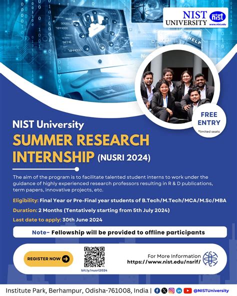 Nist University On Linkedin Btech Mtech Mca Msc Mba Internship Nusri2024