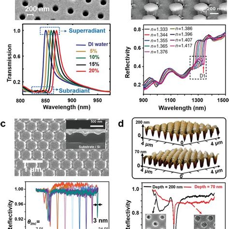 A The Sem Image Top Of The Plasmonic Au Nanohole Array And Its Peak