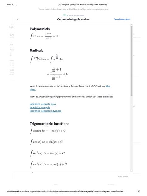 Integrals Integral Calculus Math Khan Academy Pdf Pdf Integral Trigonometric Functions