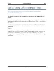 Lab1 V2 1 Pdf COMP100 Programming Fundamentals Lab 1 Lab 1 Using