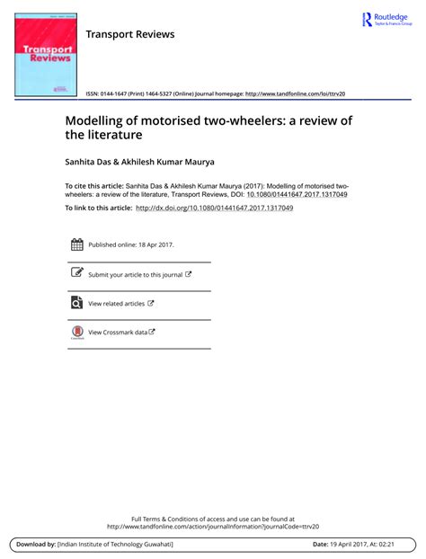 Pdf Modelling Of Motorised Two Wheelers A Review Of The Literature