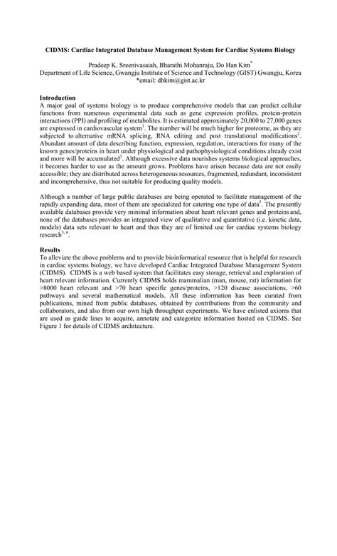 Pdf Cidms Cardiac Integrated Database Management System For Cardiac Systems Biology