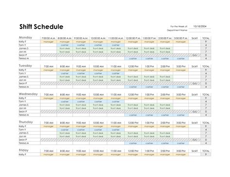 Excel Shift Schedule Template