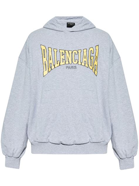 Balenciaga Logo Print Hoodie In Greyellow Modesens