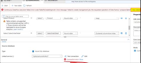 Continuous Dataflow Execution Failed Error On Link Connection While Following Synapse Link
