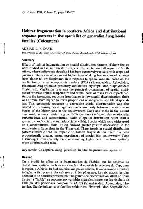 Pdf Habitat Fragmentation In Southern Africa And Distributional Response Patterns In Five