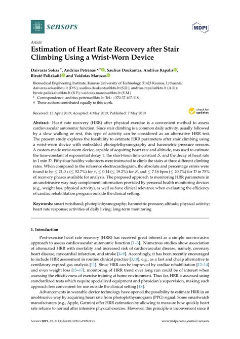 Pdf Estimation Of Heart Rate Recovery After Stair Climbing Using A