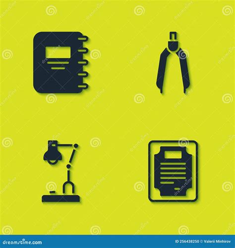 Set Notebook Certificate Template Table Lamp And Drawing Compass Icon Vector Stock Vector