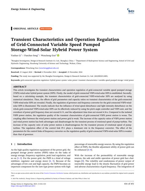 Pdf Transient Characteristics And Operation Regulation Of Grid‐connected Variable Speed Pumped