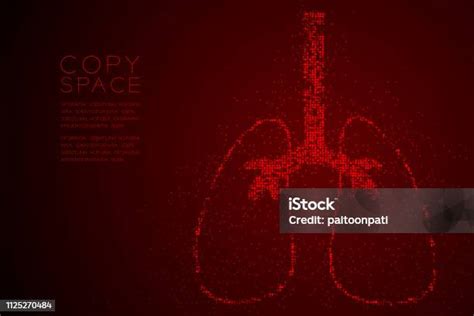 폐 모양 추상적인 기하학적 Bokeh 빛 원형 도트 픽셀 패턴 의료 과학 기관 개념 디자인 붉은 색 그림 복사 공간 레드 그라데이션 배경에 고립 벡터 Eps 10 건축에