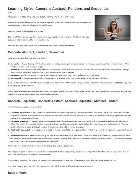 Learning Styles Concrete Abstract Random And Sequential Pdf