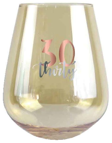 Rose Gold Decal 30th Birthday Stemless Wine Glass