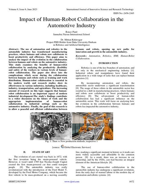 Impact Of Human Robot Collaboration In The Automotive Industry Pdf Robot Robotics