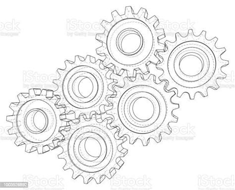 톱니와 기어 벡터 3d 렌더링입니다 와이어 프레임 스타일 0명에 대한 스톡 벡터 아트 및 기타 이미지 0명 기계 부분