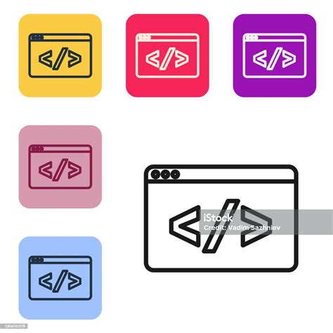 黑線web設計和前端開發圖示孤立在白色背景上在顏色方形按鈕中設置圖示向量向量圖形及更多crash site圖片 crash site