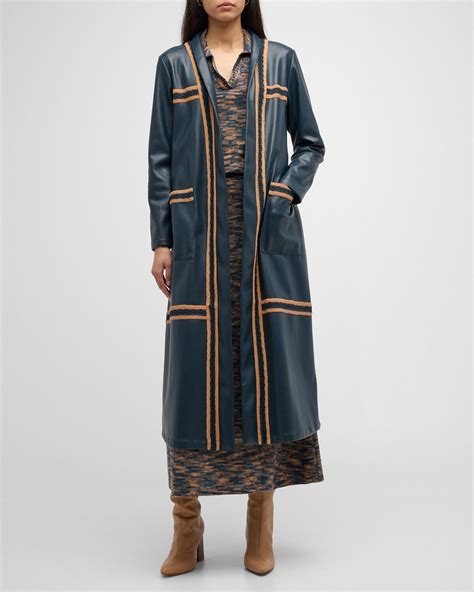 Misook Belted Ribbed Knit Vegan Leather Jacket Marine Teal Black Editorialist