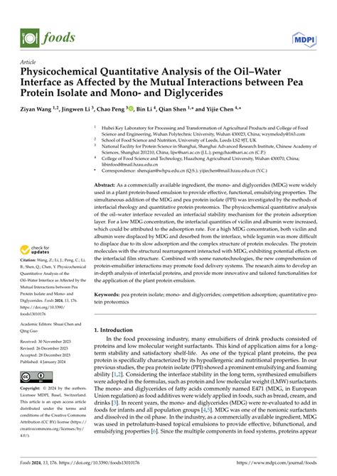pdf physicochemical quantitative analysis of the oil water interface as affected by the mutual