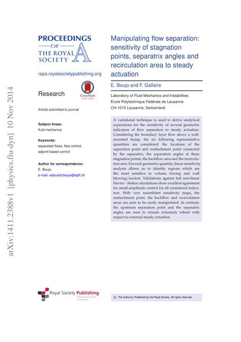 Pdf Manipulating Flow Separation Sensitivity Of Stagnation Points