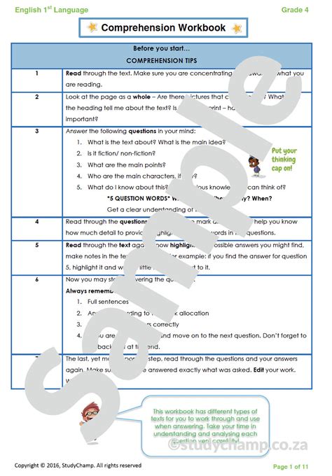Grade 4 English Mid Year Exam Workbook Comprehension And Visual Literacy