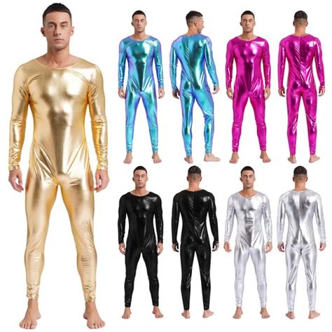 Mens Unitard Full Body Jumpsuits Soft Bodysuit Back Zipper Costumes
