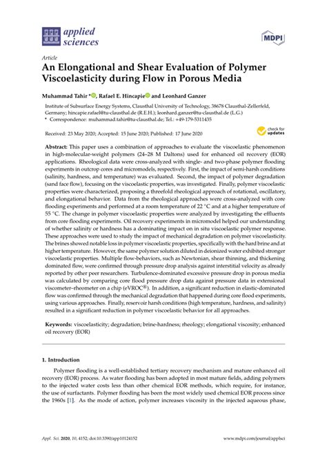 Pdf An Elongational And Shear Evaluation Of Polymer Viscoelasticity During Flow In Porous Media