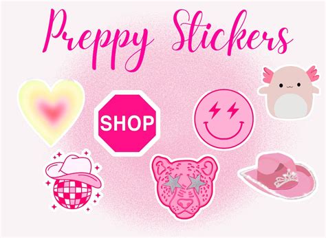 Preppy Sticker Pack Preppy Vsco Pink Colorful Girl Teen Cute Etsy